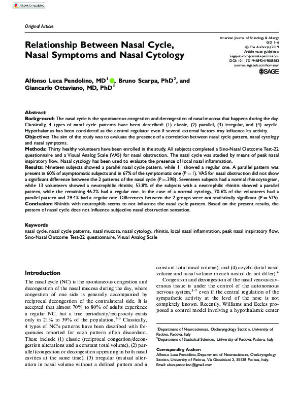 (PDF) Relationship Between Nasal Cycle, Nasal Symptoms and Nasal Cytology