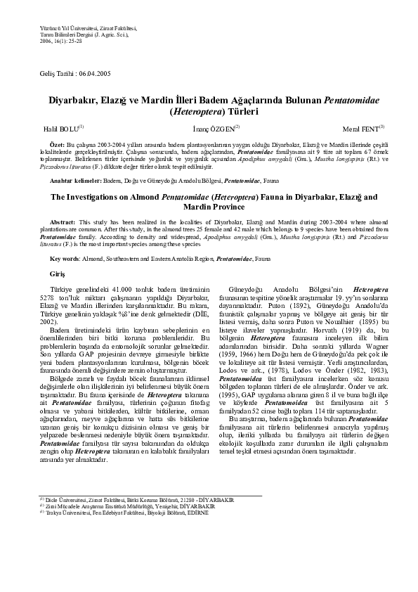 (PDF) Diyarbakır Elazığ ve Mardin illeri badem ağaçlarında zararlı ...