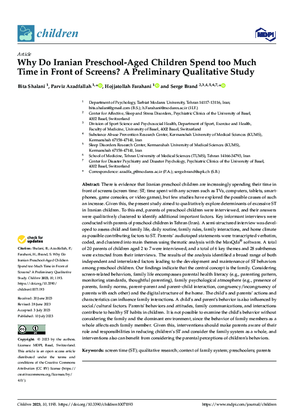 (PDF) Why Do Iranian Preschool-Aged Children Spend too Much Time in ...