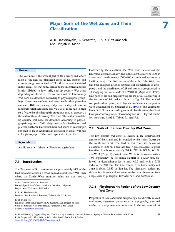 (PDF) Major Soils of the Wet Zone and Their Classification