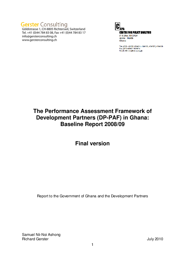(PDF) The Performance Assessment Framework of Development Partners (DP-PAF) in Ghana