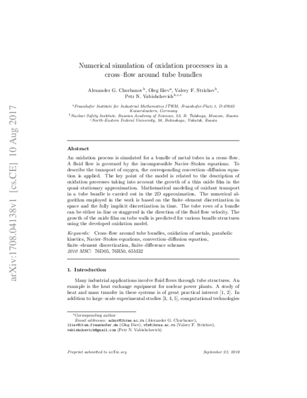 (PDF) Numerical simulation of oxidation processes in a cross-flow around tube bundles ...