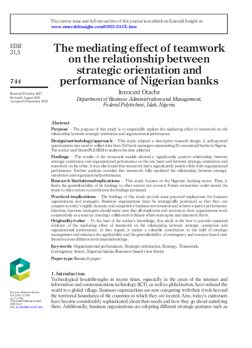 (PDF) The mediating effect of teamwork on the relationship between strategic orientation and ...