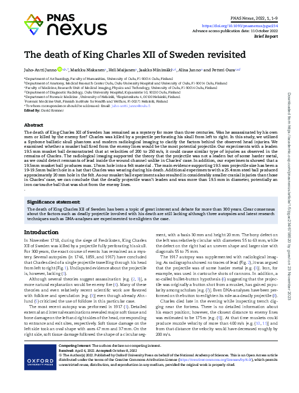 (PDF) The death of King Charles XII of Sweden revisited | Markku ...
