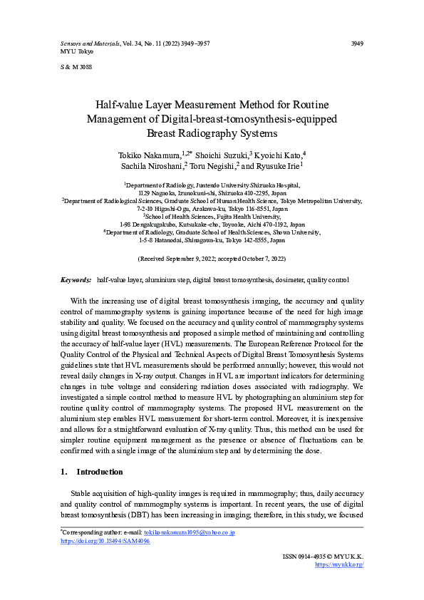 (PDF) Half-value Layer Measurement Method for Routine Management of ...