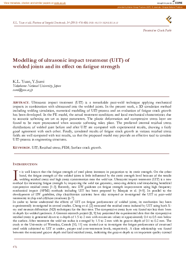 (PDF) Modelling of ultrasonic impact treatment (UIT) of welded joints ...