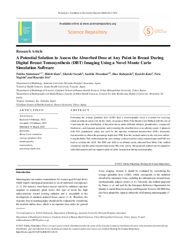 (PDF) A Potential Solution to Assess the Absorbed Dose at Any Point in Breast During Digital ...
