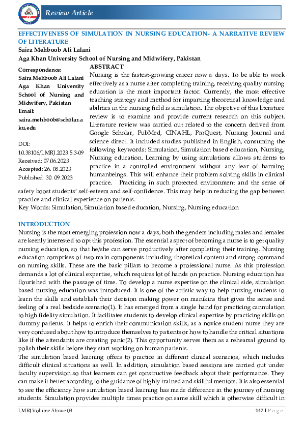 (PDF) Effectiveness of simulation in nursing education- A narrative ...
