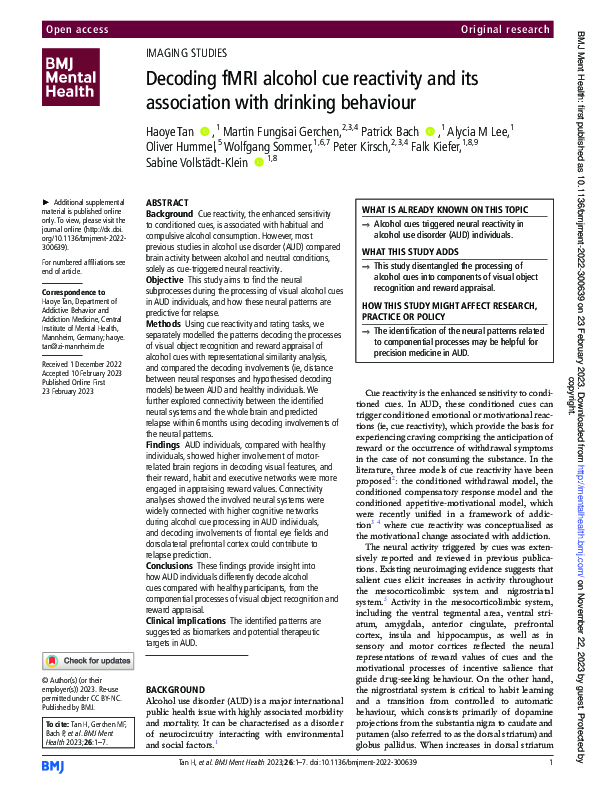 (PDF) Decoding fMRI alcohol cue reactivity and its association with ...