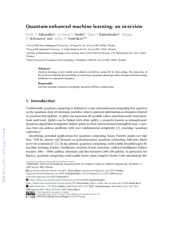 (PDF) Quantum enhanced machine learning: An overview