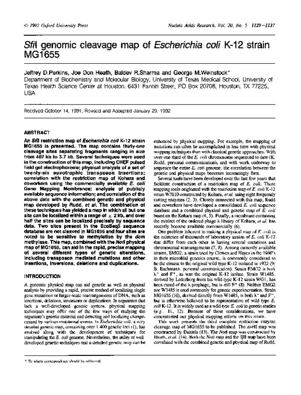 (PDF) Sfil genomic cleavage map of Escherichia coli K-12 strain MG1655