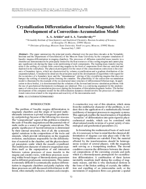 (PDF) Crystallization differentiation of intrusive magmatic melt: Development of a convection ...