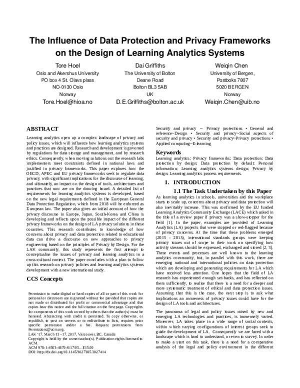 (PDF) The influence of data protection and privacy frameworks on the design of learning ...
