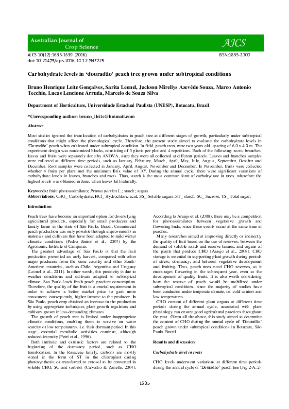 (PDF) Carbohydrate levels in ‘douradão’ peach tree grown under ...