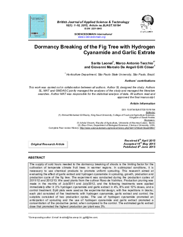 (PDF) Dormancy Breaking of the Fig Tree with Hydrogen Cyanamide and ...