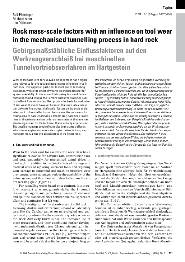 (PDF) Rock mass-scale factors with an influence on tool wear in the ...