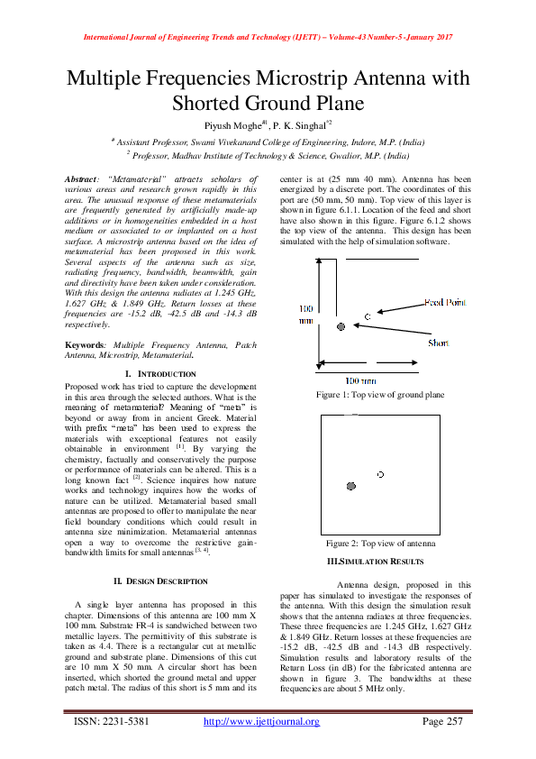 (PDF) Multiple Frequencies Microstrip Antenna with Shorted Ground Plane