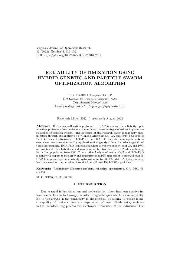 (PDF) Reliability optimization using hybrid genetic and particle swarm optimization algorithm