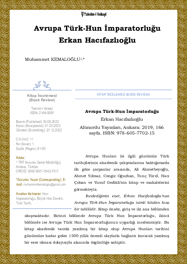 (PDF) Avrupa Türk-Hun İmparatorluğu