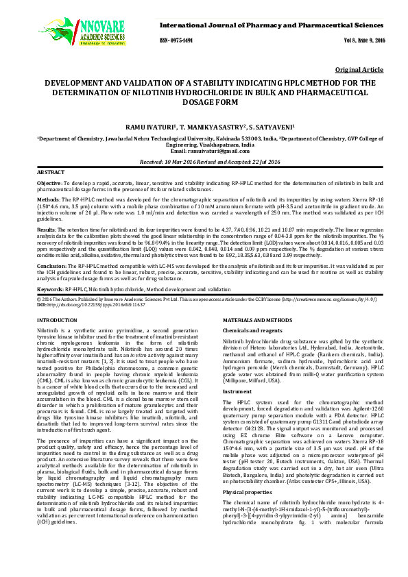 (PDF) DEVELOPMENT AND VALIDATION OF A STABILITY INDICATING HPLC METHOD FOR THE DETERMINATION OF ...