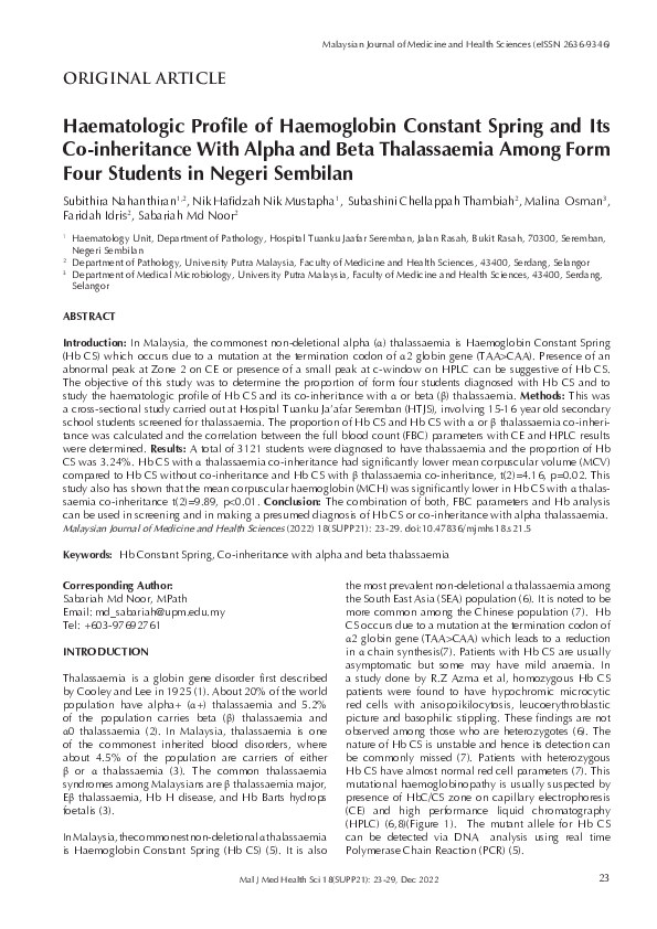 (PDF) Haematologic Profile of Haemoglobin Constant Spring and Its Co ...