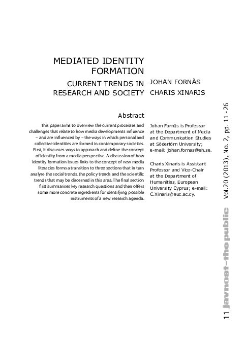 (PDF) Mediated Identity Formation: Current Trends in Research and Society