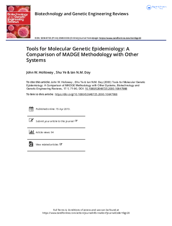 (PDF) Tools for Molecular Genetic Epidemiology: A Comparison of MADGE Methodology with Other Systems