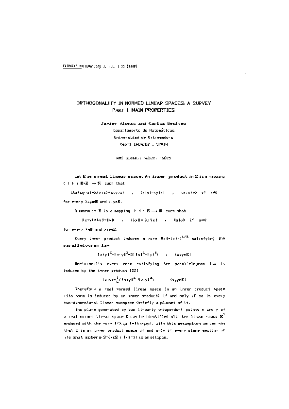 (PDF) Orthogonality in normed linear spaces: a survey. Part I: main properties | Javier Iniesta ...