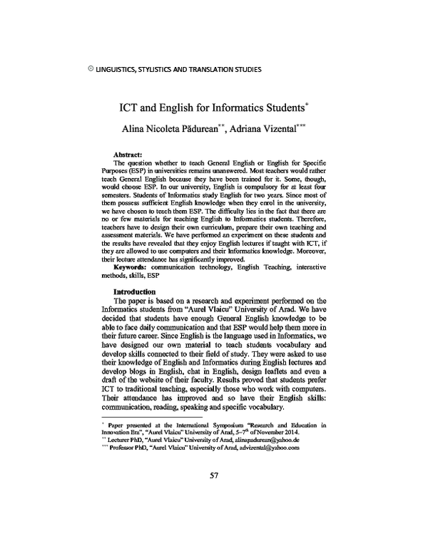 (PDF) ICT and English for Informatics Students