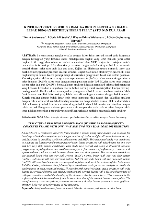 (PDF) Evaluasi Kinerja Struktur Rangka Beton Bertulang Balok Lebar Dengan Distribusi Beban Pelat ...
