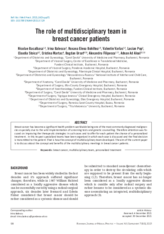 (PDF) The role of multidisciplinary team in breast cancer patients