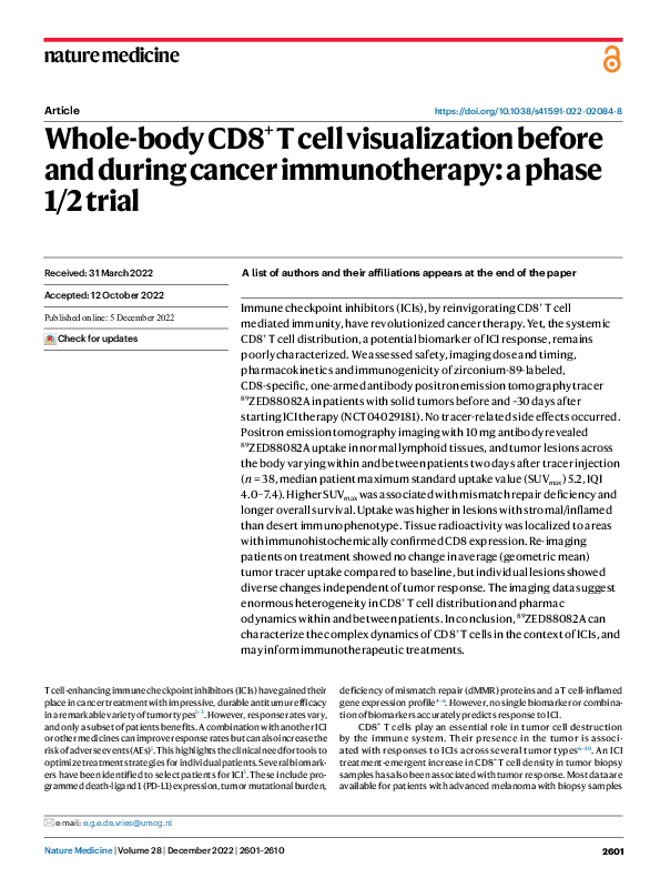(PDF) Whole-body CD8+ T cell visualization before and during cancer ...