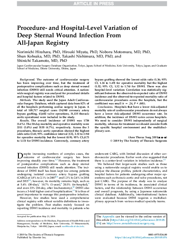 (PDF) Procedure- and Hospital-Level Variation of Deep Sternal Wound ...
