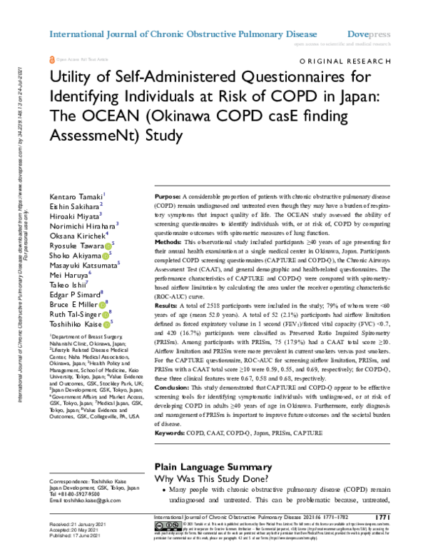 Utility Of Self Administered Questionnaires For Identifying Individuals At Risk For Copd In
