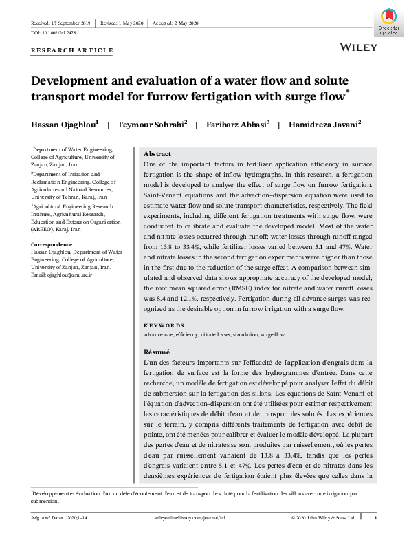(PDF) Development and evaluation of a water flow and solute transport ...