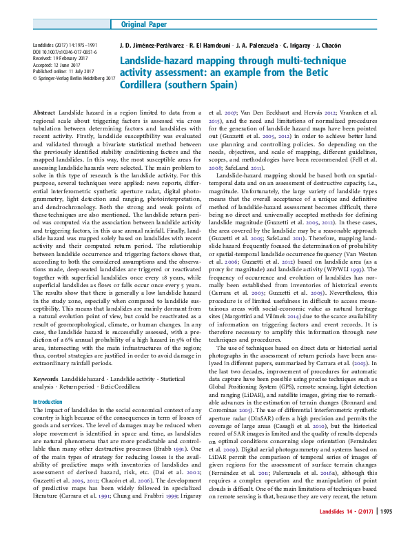 (PDF) Landslide-hazard mapping through multi-technique activity assessment: an example from the ...