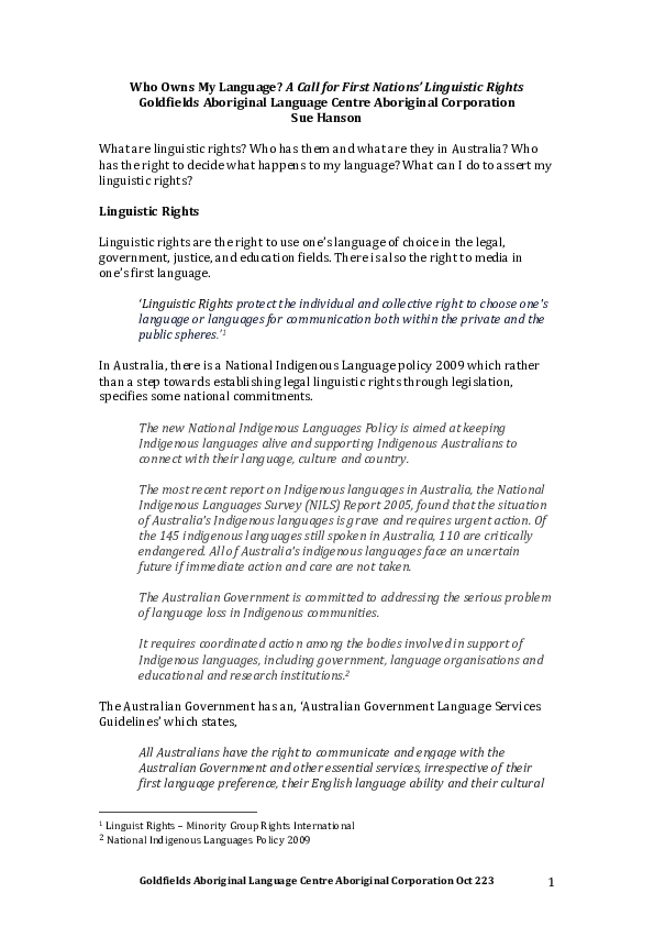 (PDF) Who Owns My Language? A Call for First Nations' Linguistic Rights ...