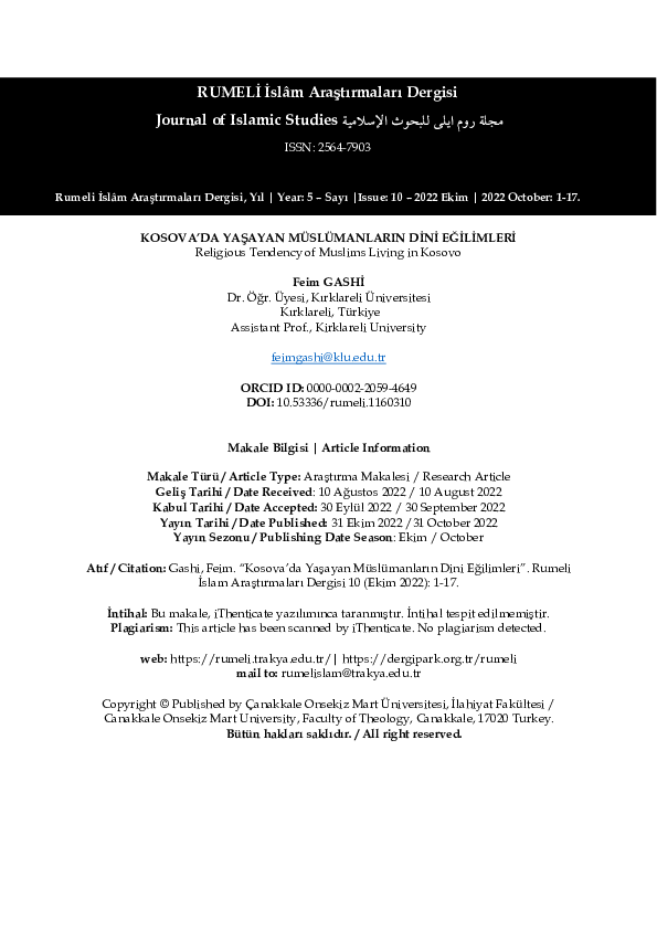 (PDF) Kosova’da Yaşayan Müslümanların Dini Eğilimleri