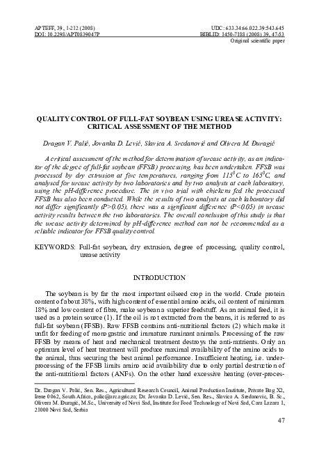 (PDF) Quality control of full-fat soybean using urease activity ...