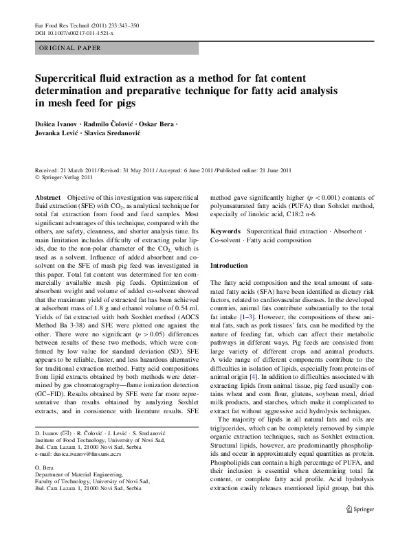 (PDF) Supercritical fluid extraction as a method for fat content ...