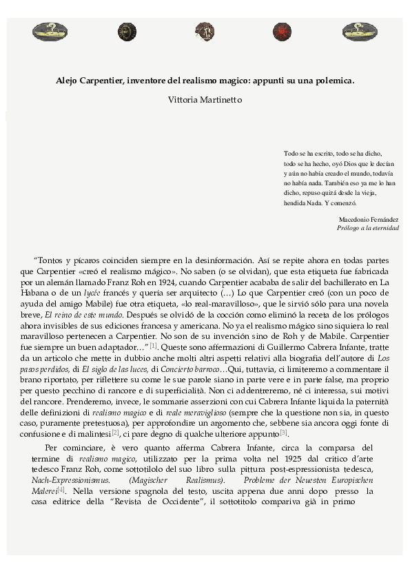 (PDF) Alejo Carpentier, inventore del realismo magico: appunti su una ...