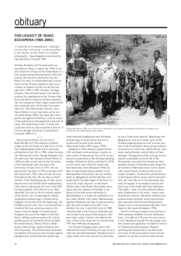 (PDF) The Legacy of Isaac Schapera (1905-2003)