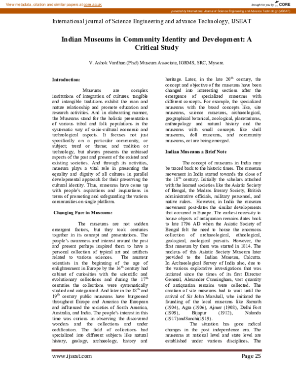 (PDF) Indian Museums in Community Identity and Development: A Critical ...