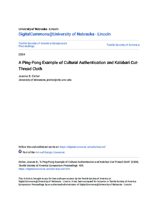 Pdf A Ping Pong Example Of Cultural Authentication And Kalabari Cut Thread Cloth
