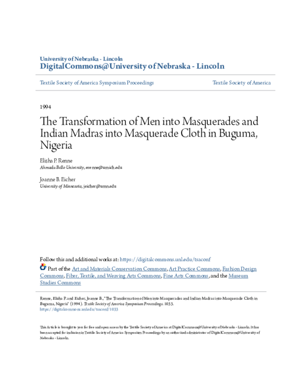 (PDF) The transformation of men into Masquerades and Indian Madras into ...