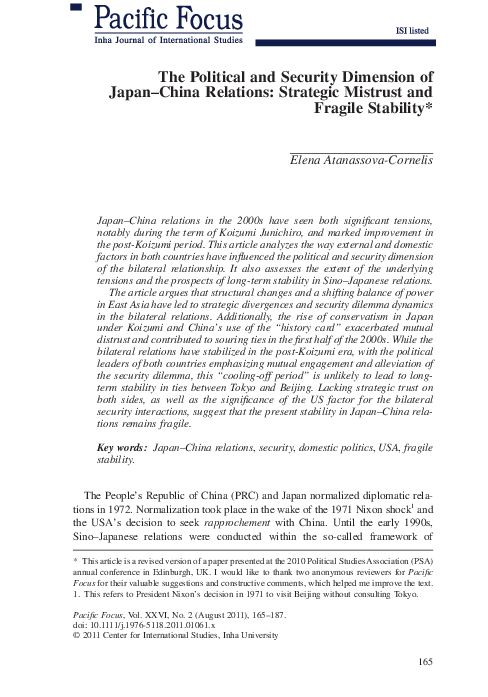 (PDF) The Political and Security Dimension of Japan–China Relations ...