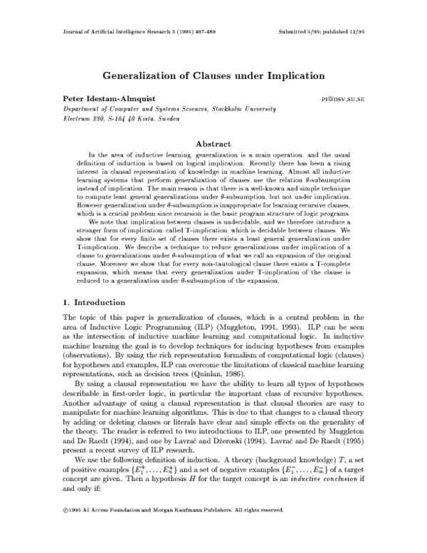 (PDF) Generalization of Clauses under Implication