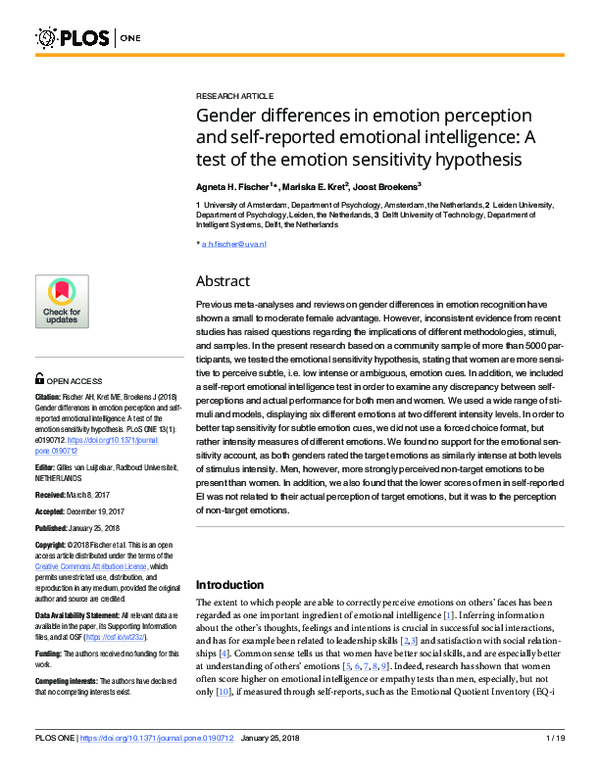 (PDF) Gender differences in emotion perception and self-reported ...
