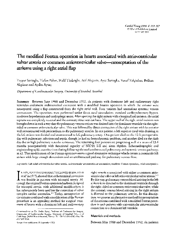 (PDF) The modified Fontan operation in hearts associated with ...