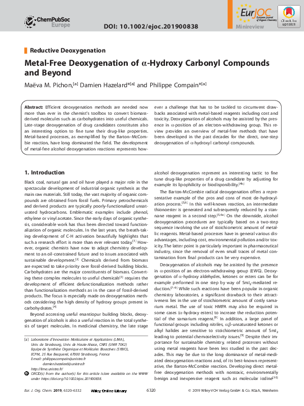 (PDF) Metal-Free Deoxygenation of α-Hydroxy Carbonyl Compounds and Beyond